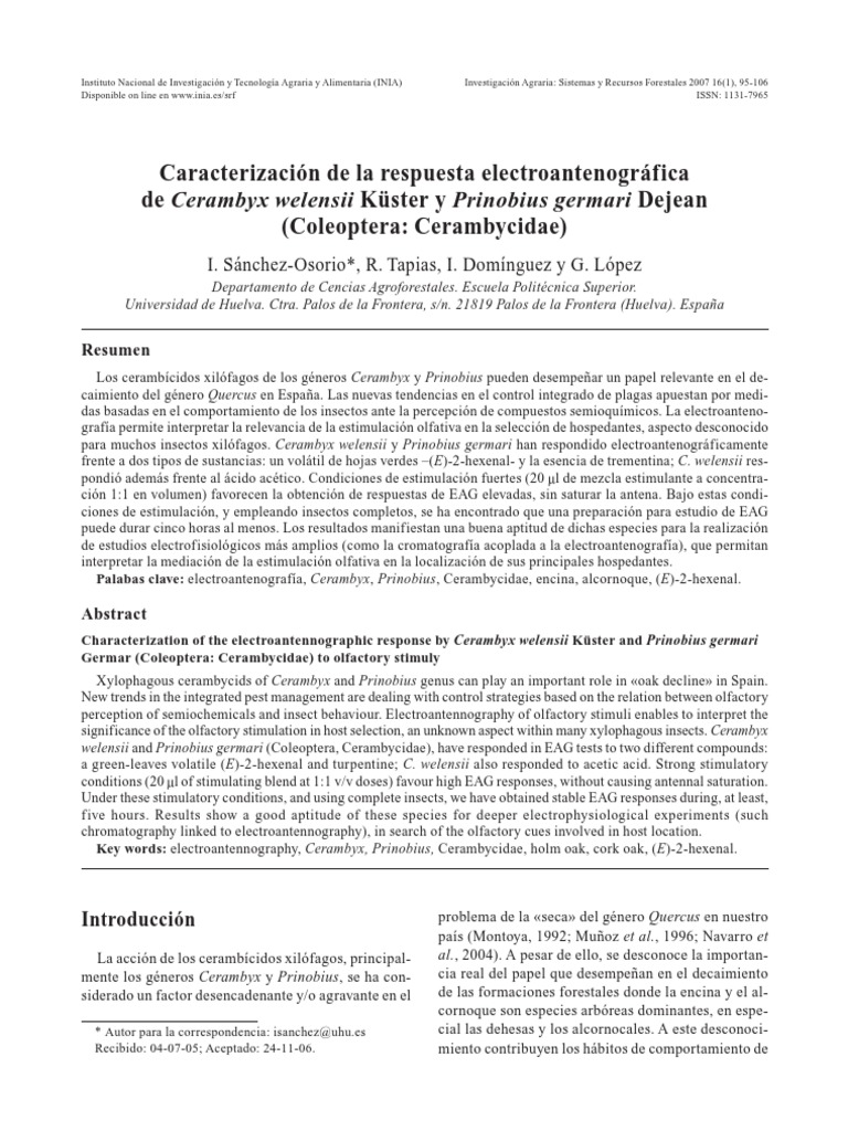 Caracterización de la respuesta electroantenográfica de Cerambyx ...