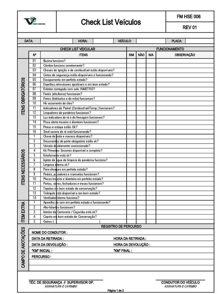 FM HSE 006 - 01 - Check List Veículos Onibus | PDF | Transporte ...