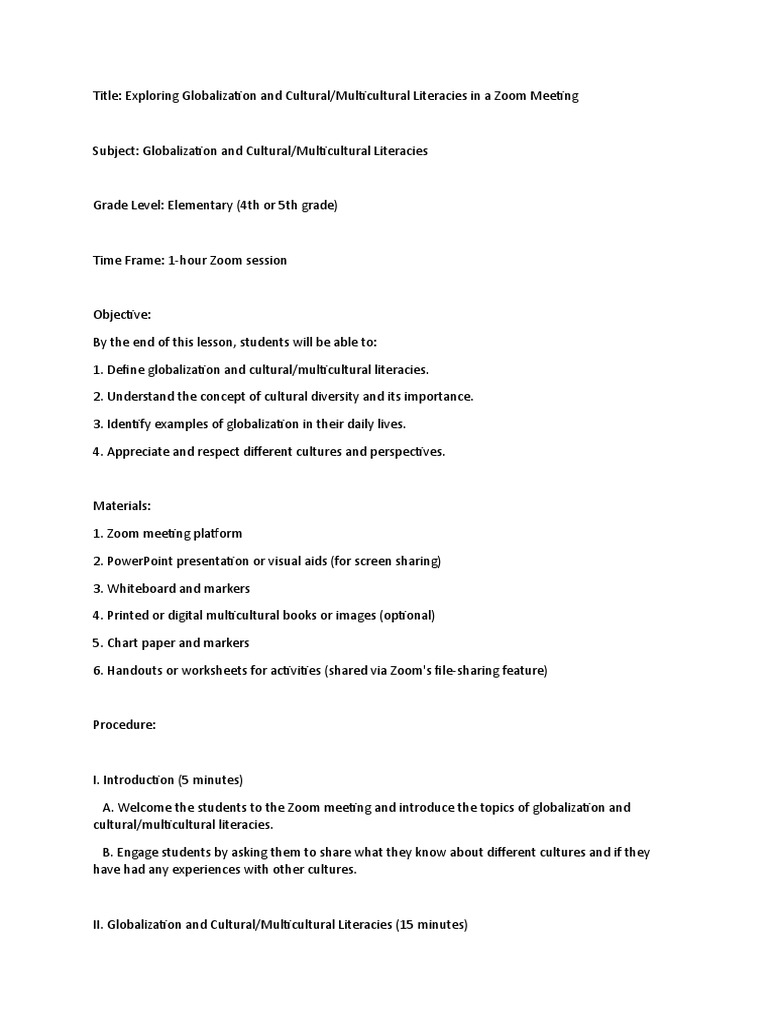 Lesson Plan 2 | PDF | Literacy | Globalization