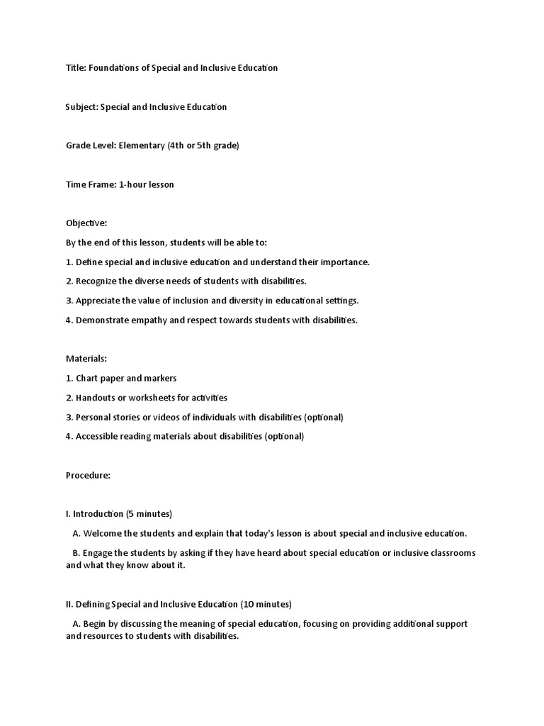 Lesson Plan For 105 | PDF | Inclusion (Education) | Disability