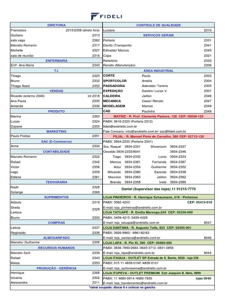 Lista de Ramais da Andriello | PDF