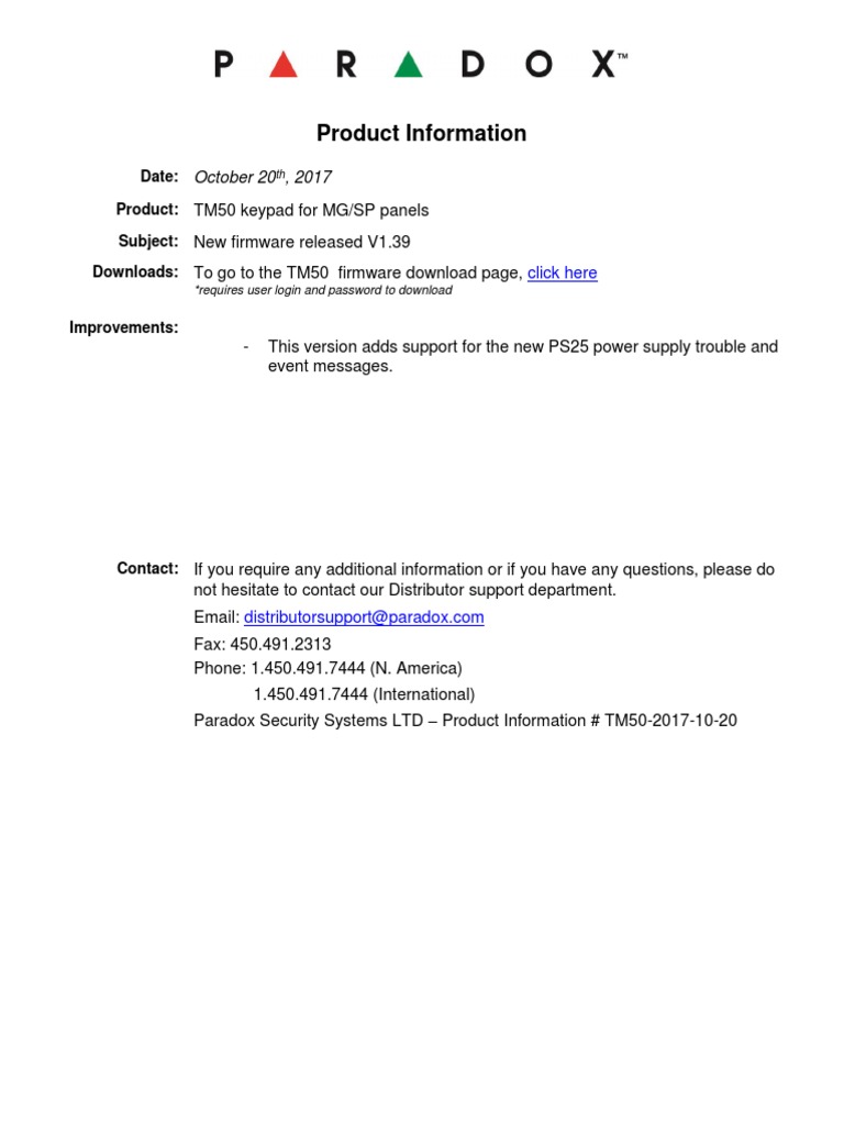 TM50 Firmware Update V1.39 Released | PDF