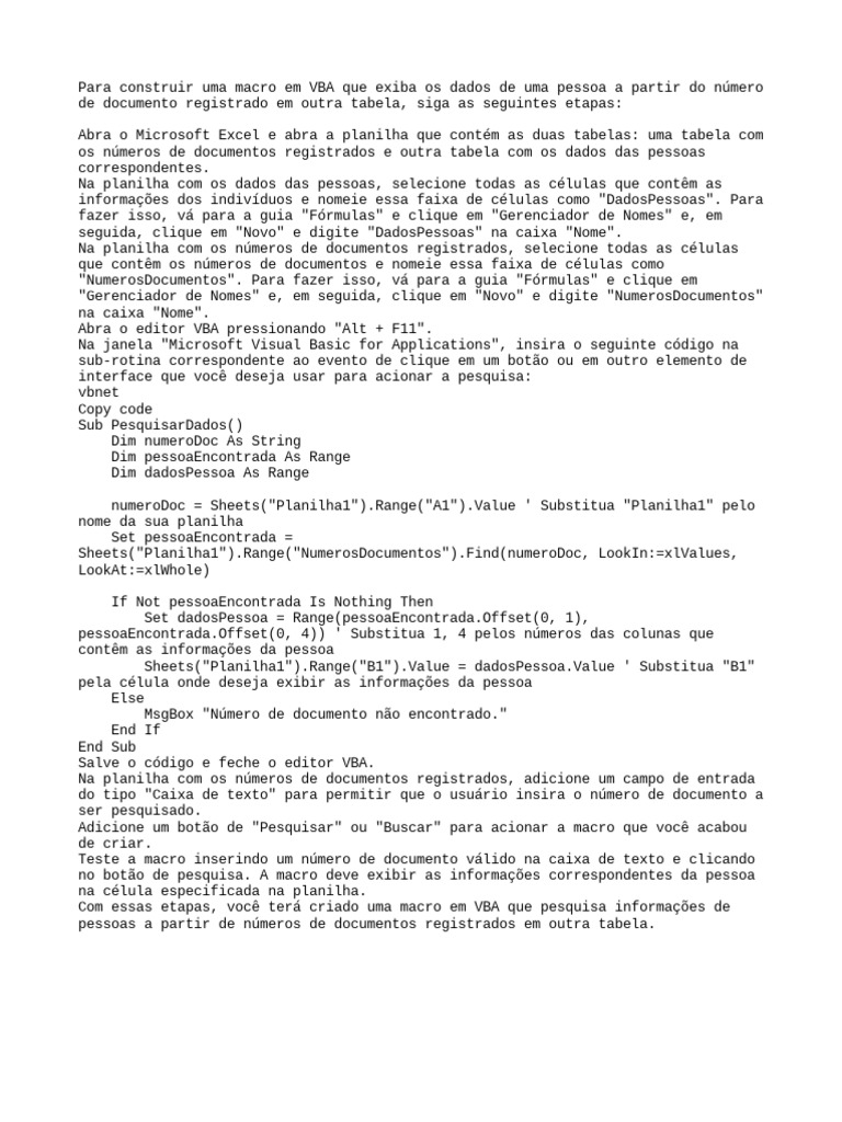 Chat Gpt | PDF | Macro (Ciência da Computação) | Visual Basic for ...