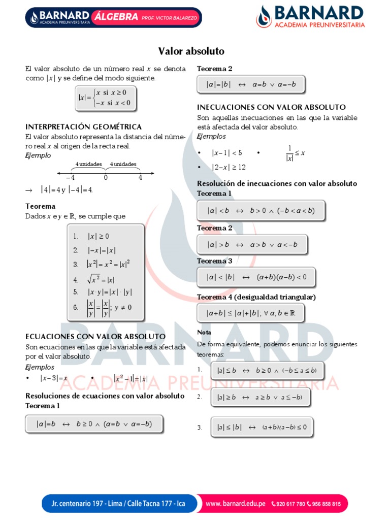 Valor Absoluto en Álgebra: Teoremas y Ejercicios | PDF | Entero ...