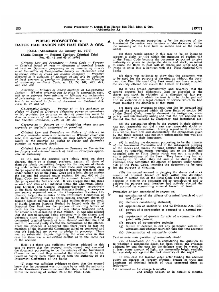 Public Prosecutor V Datuk Haji Harun Bin Haji Idris & Ors | PDF
