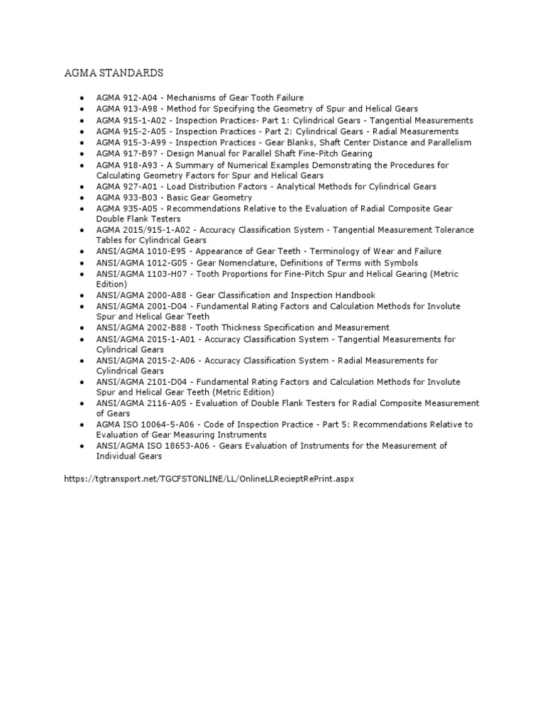 AGMA Gear Design and Inspection Standards | PDF | Technology ...