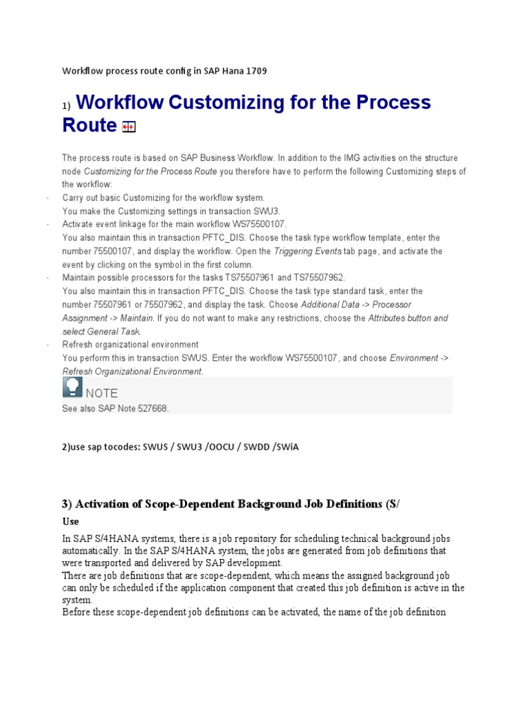 Workflow process route config in SAP Hana 1709 | PDF | Workflow ...