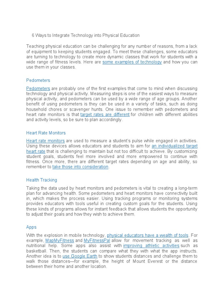 Integrating Technology in PE Classes | PDF | Physical Education