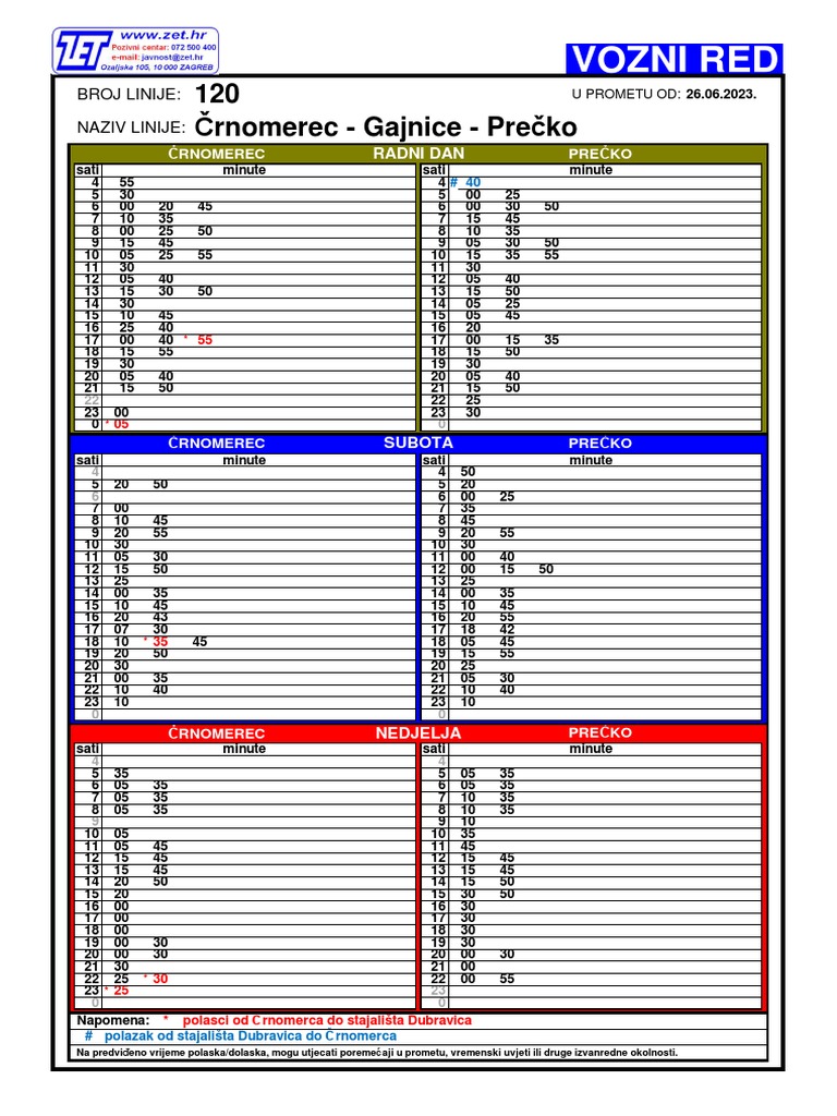 Vozni Red: Rnomerec - Gajnice - Pre Ko 120 | PDF
