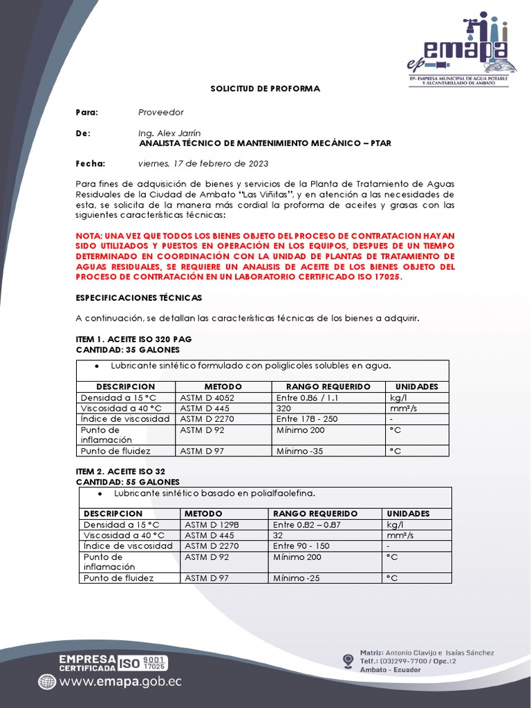Solicitud de Proforma-Signed | Descargar gratis PDF | Lubricante | Sustancias químicas