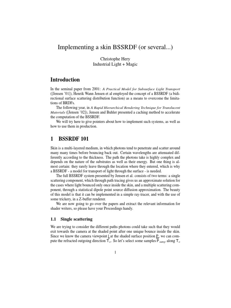 Implementing A Skin BSSRDF | PDF | Rendering (Computer Graphics) | Scattering