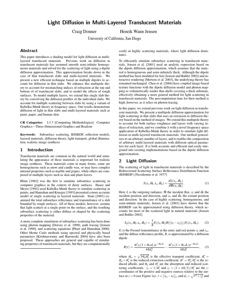Light Diffusion in Multi-Layered Translucent Materials | PDF ...