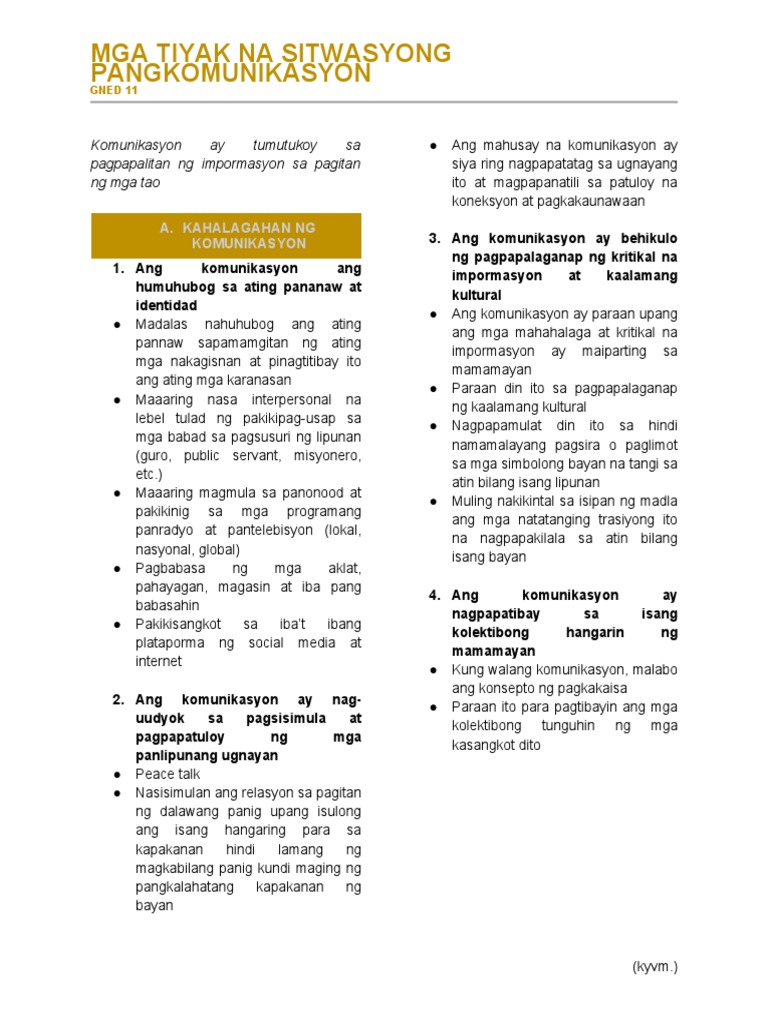 Mga Tiyak Na Sitwasyong Pangkomunikasyon | PDF
