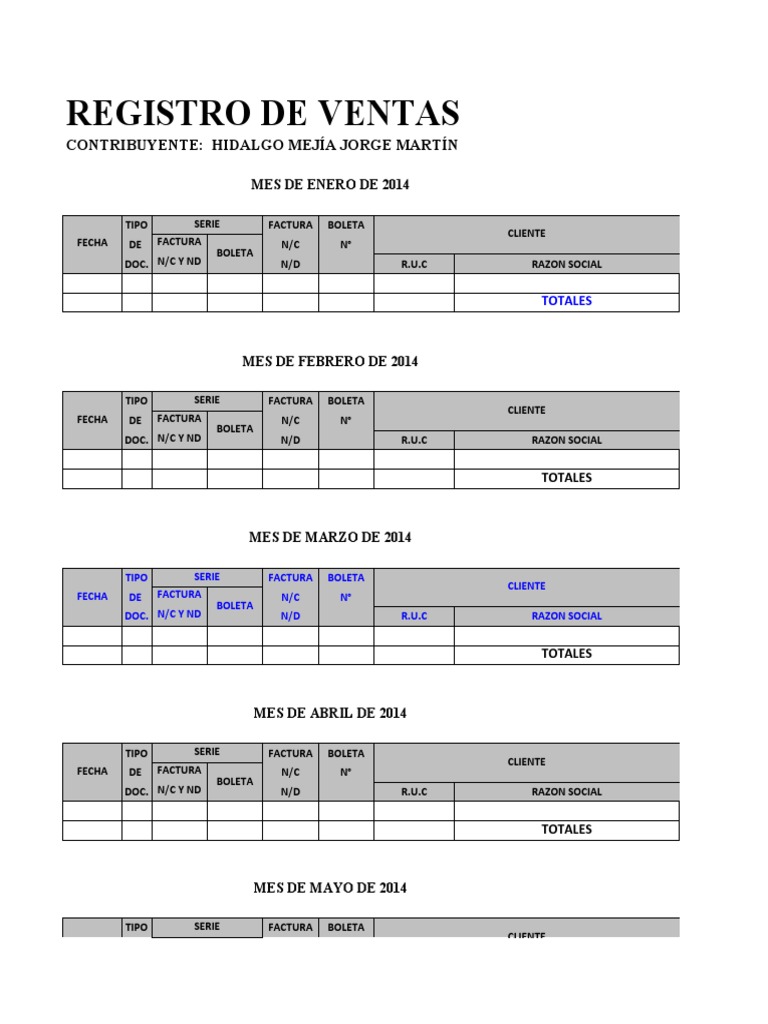 Modelo de Registro de Ventas | Descargar gratis PDF | Impuestos | Factura
