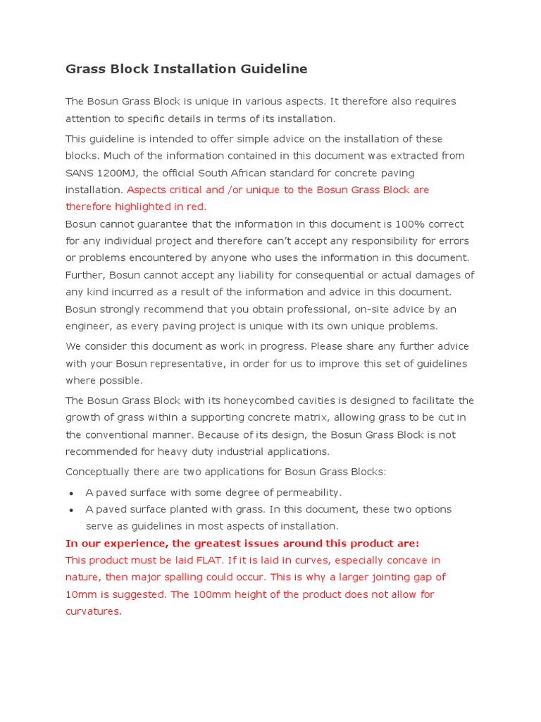 Grass Block Installation Guidelines | Download Free PDF | Concrete ...