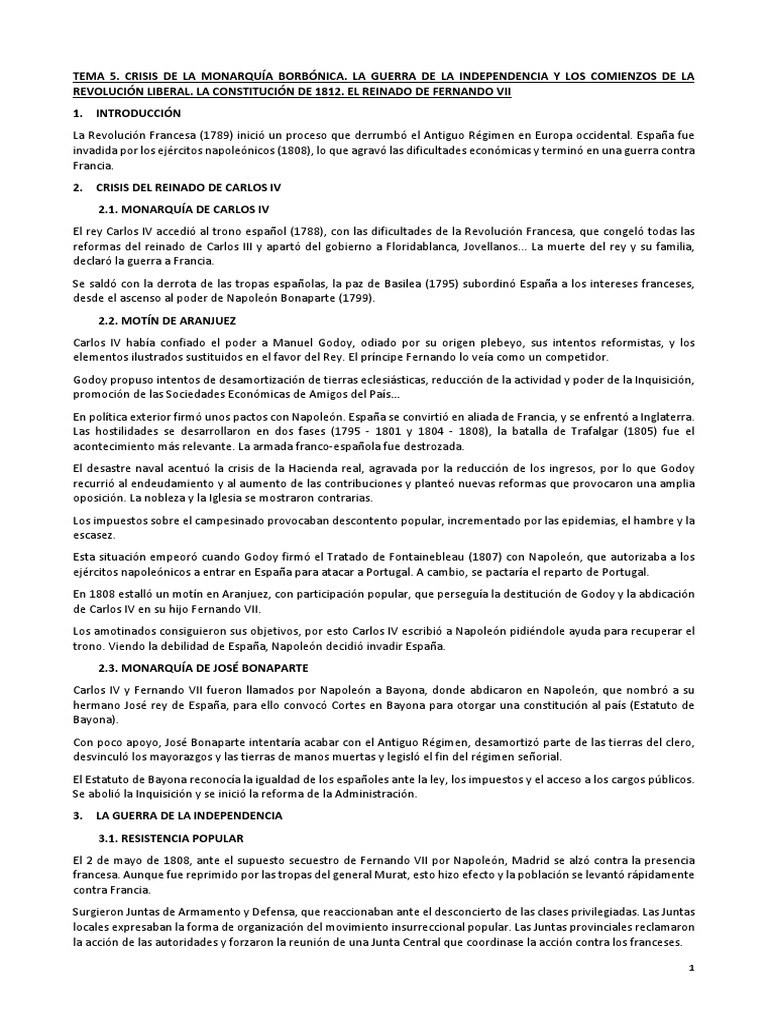 Tema 5 (Resumen) | PDF | Primer imperio francés | Napoleón