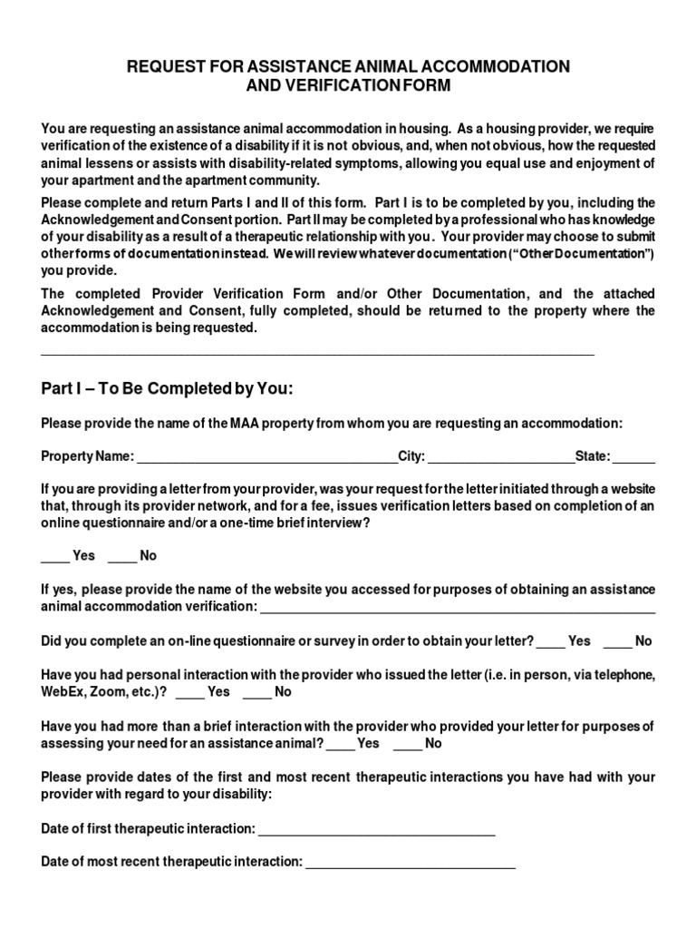 Assistance Animal Form | PDF | Disability | Intellectual Disability