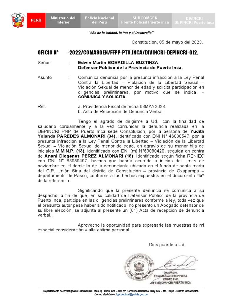 Oficio Comunica y Solicita Participacion Defensor Publico Caso Siria | PDF | Gobierno | Crímenes