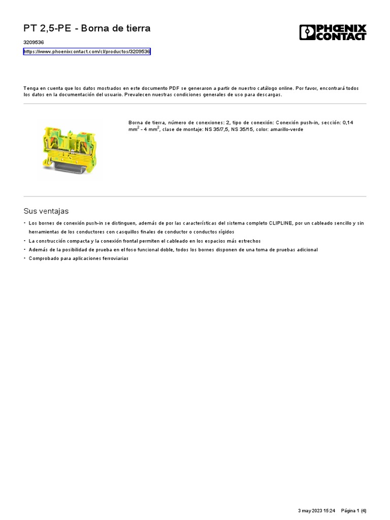 Borna de Tierra PT 2,5-PE: Detalles Técnicos | PDF | Cantidades fisicas