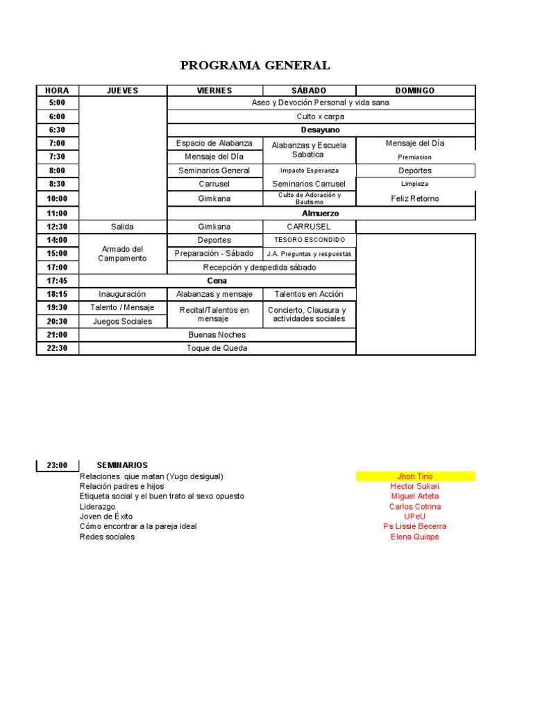 Programa Del Campamento 2016 Cajabamba y San Marcos | PDF