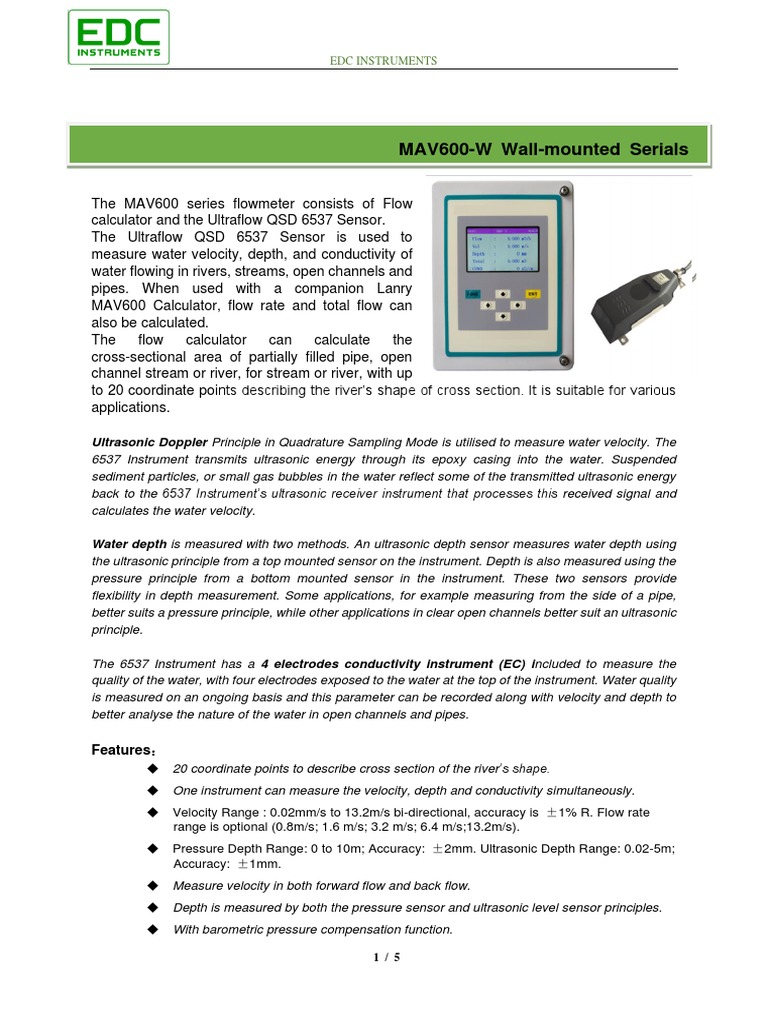 MAV600-W New Version Ultraflow Open Channel Flowmeter | PDF | Flow ...