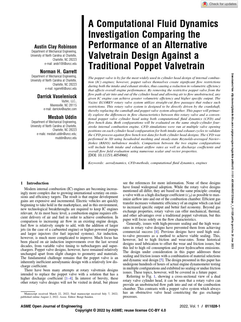 A Computational Fluid Dynamics Investigation Comparing The Performance of An Alternative ...