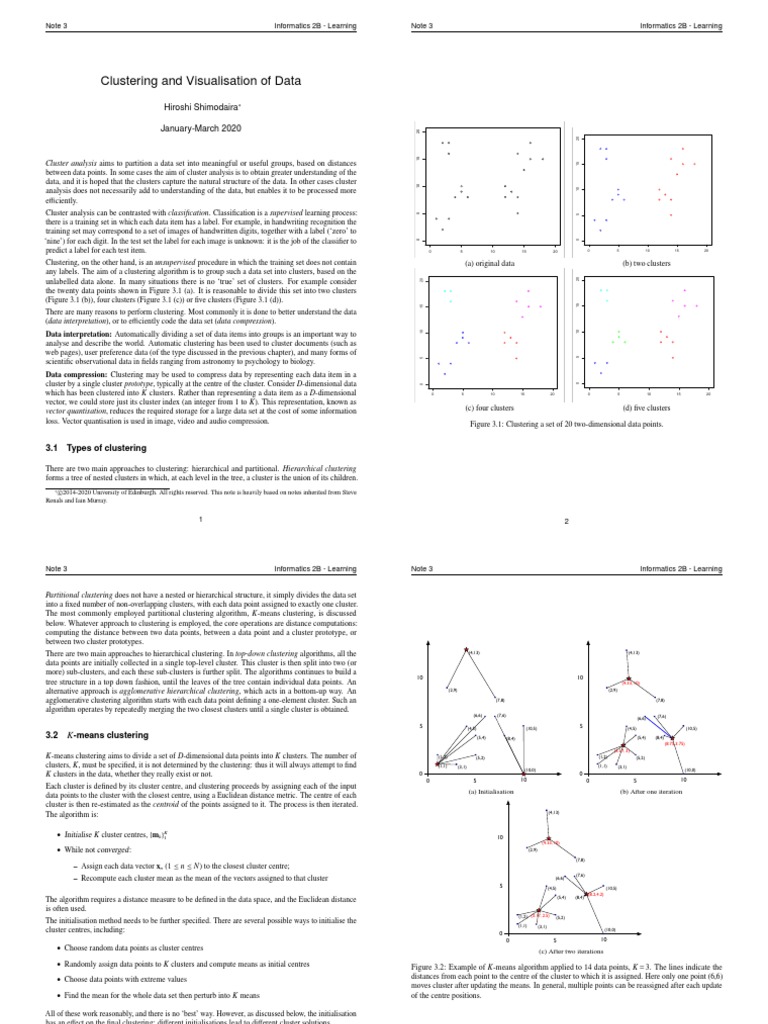 Clustering and Visualisation of Data - 2020 | PDF | Cluster Analysis | Principal Component Analysis