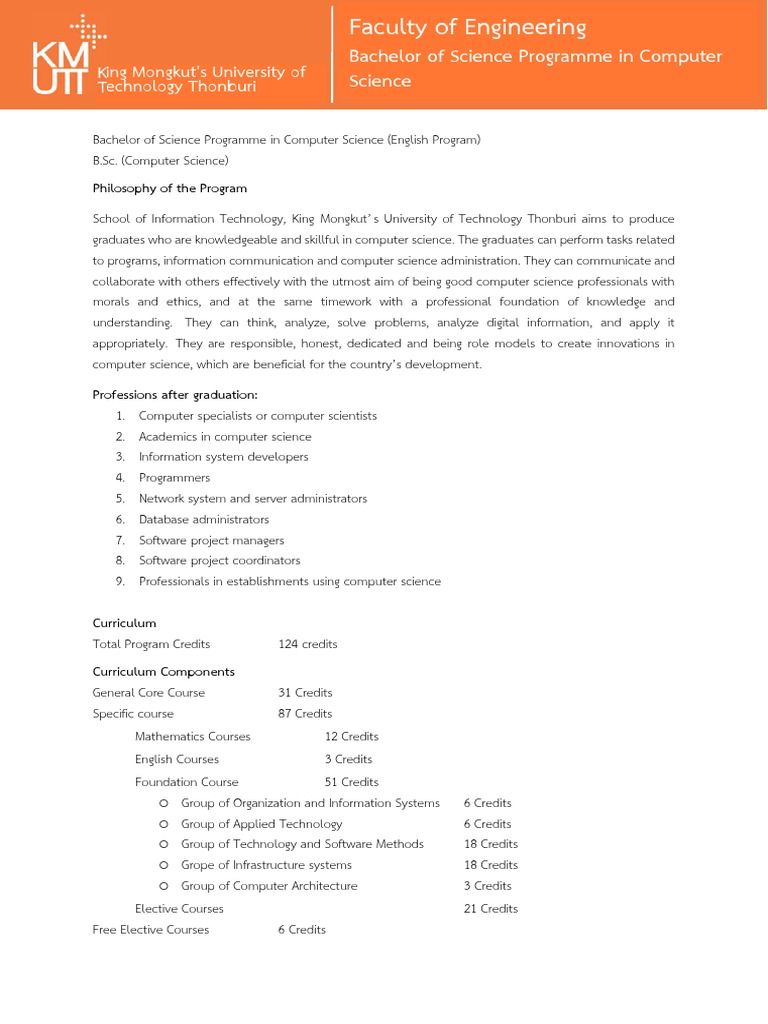 Bachelor of Science Programme in Computer Science | PDF | Computer Science | Science