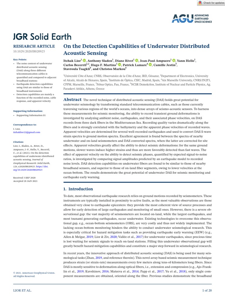JGR Solid Earth - 2021 - Lior - On The Detection Capabilities of Underwater Distributed Acoustic ...