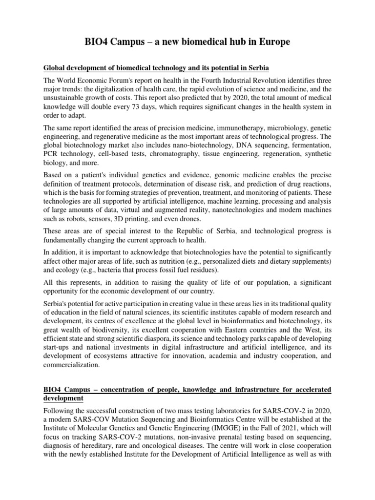 BIO4 Campus - Project Description | PDF | Biotechnology | Medicine