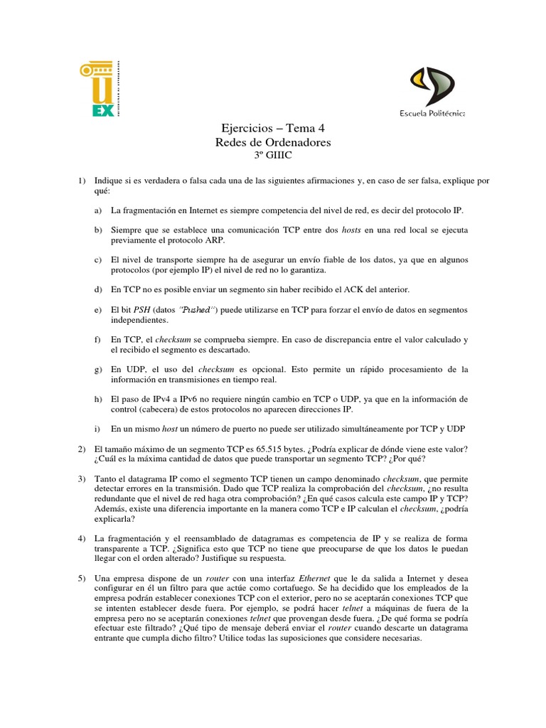 Tema 4 - Ejercicios | PDF | Protocolo de Control de Transmisión | Protocolos de internet