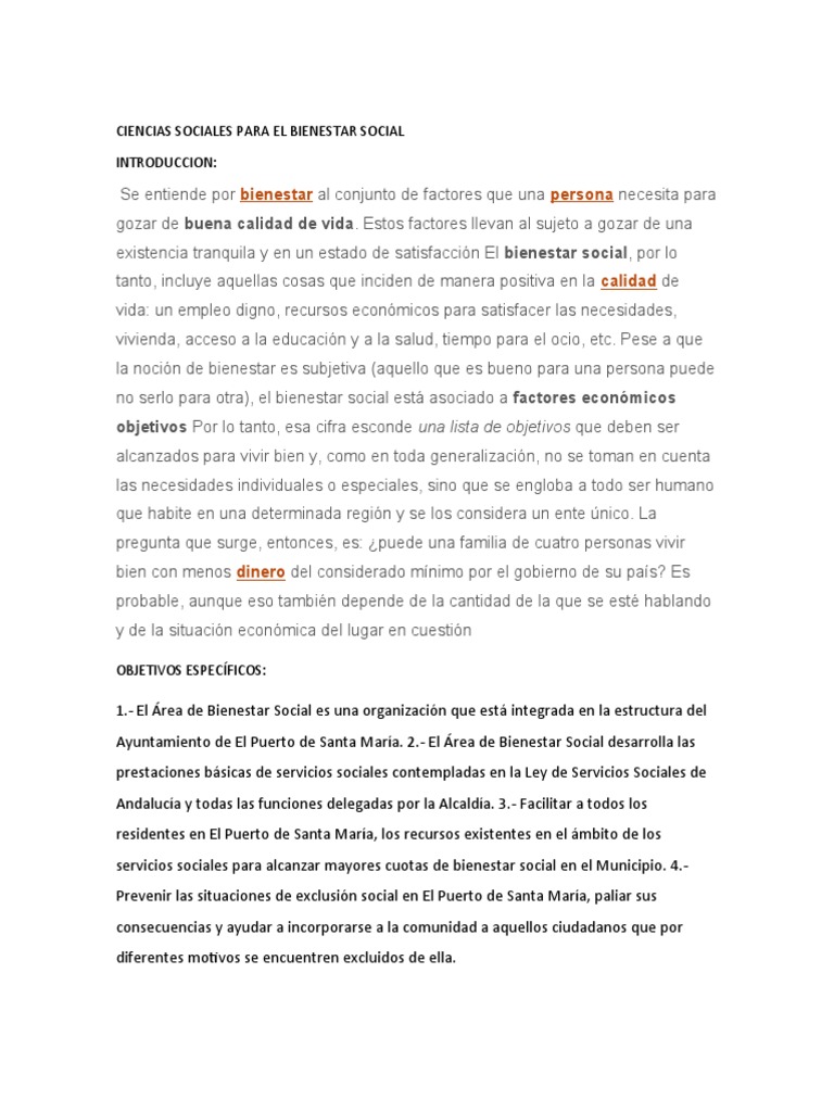 Ciencias Sociales para El Bienestar Social | PDF | Bienestar | Trabajo ...