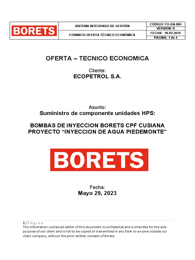 Oferta Técnica Económica Borets 2023 | PDF