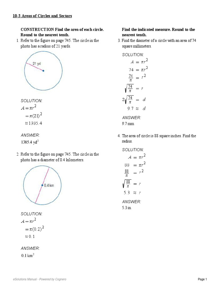 10 3 Areas of Circles and Sectors | PDF | Area | Triangle