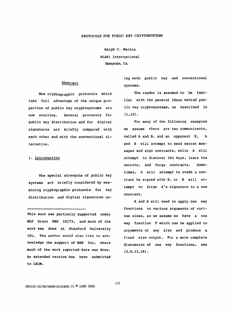 Protocols for public-key cryptosystems | PDF | Public Key Cryptography ...