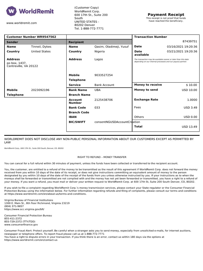 Receipt 87439751 | PDF | Receipt | Wire Transfer