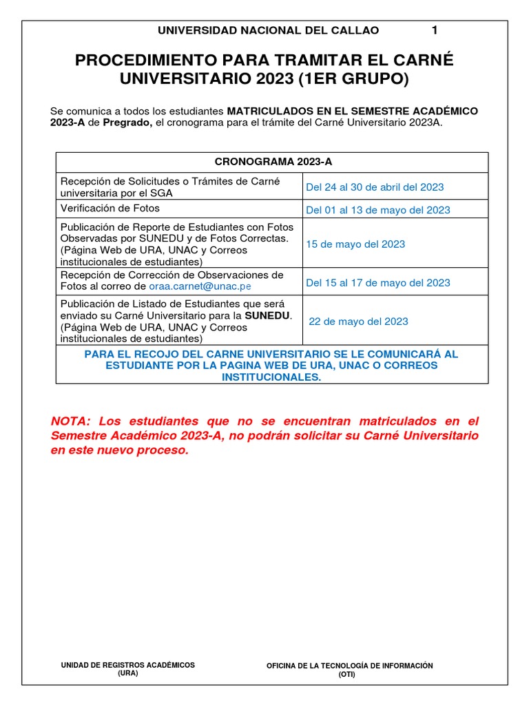Procedimiento para Tramitar El Carne Universitario 2023 | PDF | Informática