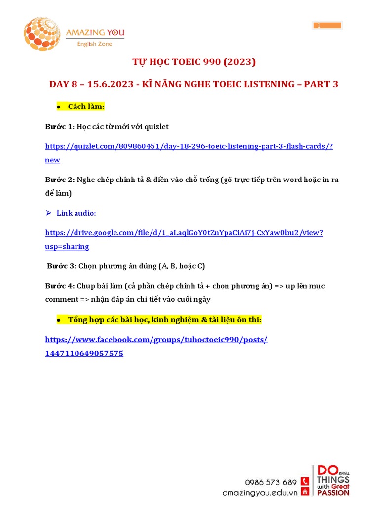 Hướng Dẫn Nghe TOEIC Part 3 2023 | PDF