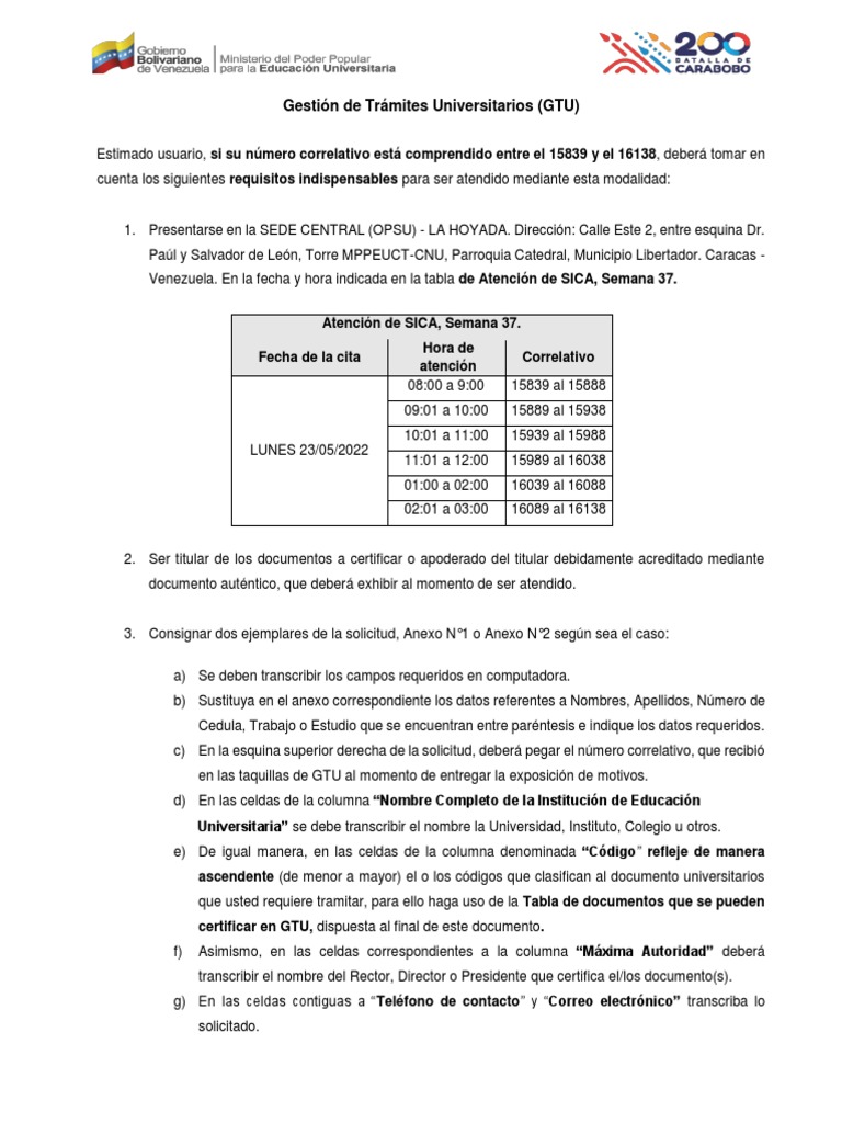 Requisitos para GTU en Venezuela | PDF | Educación más alta