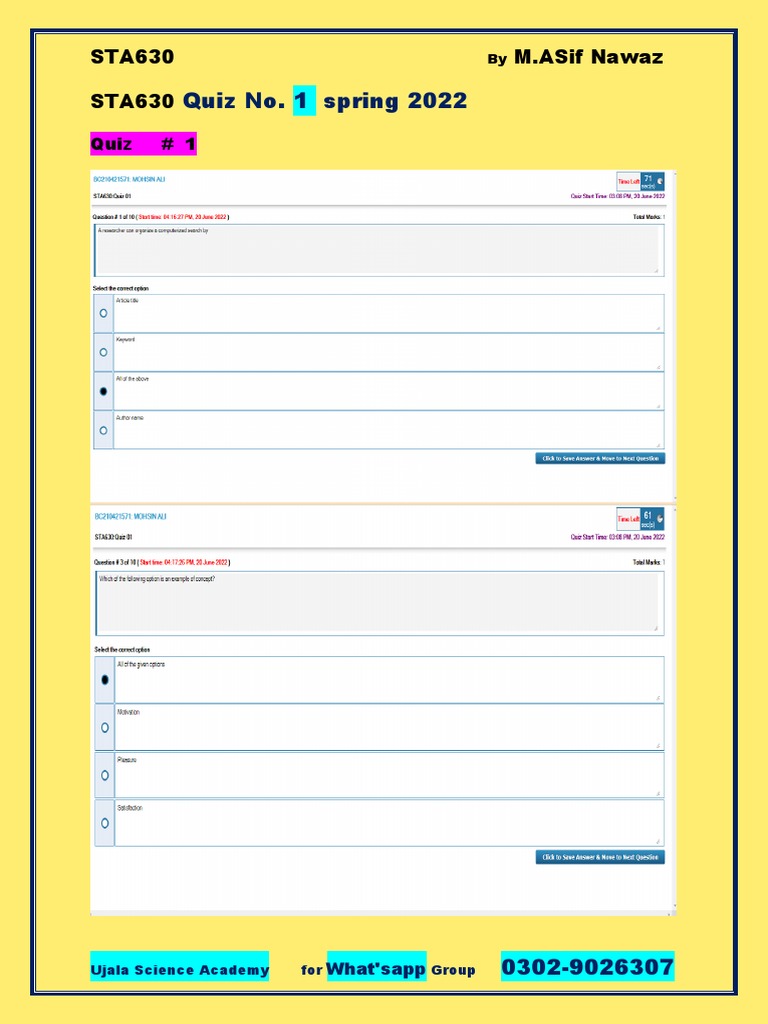 STA630 Quiz # 1 Spring 2022.docx-1 | PDF