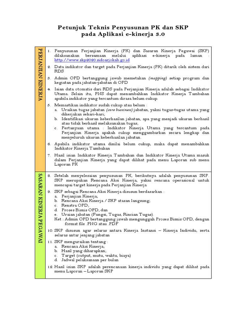 Petunjuk Teknis Penyusunan PK Dan SKP 2020 | PDF