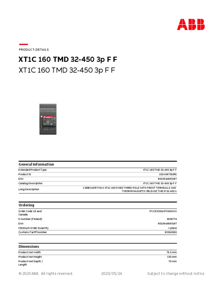 XT1C 160 TMD Circuit Breaker Overview | PDF | Alternating Current ...