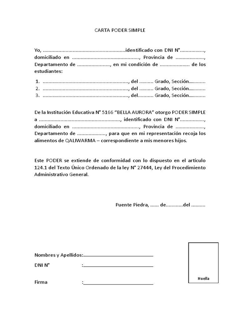 Carta Poder Simple Qw-1 | PDF