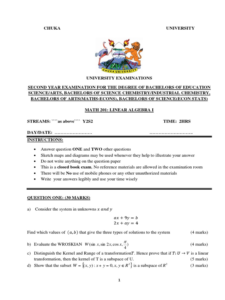 Exam MATH 201 2021 | PDF | Basis (Linear Algebra) | Linear Map Exam MATH 201 2021 | PDF | Basis (Linear Algebra) | Linear Map