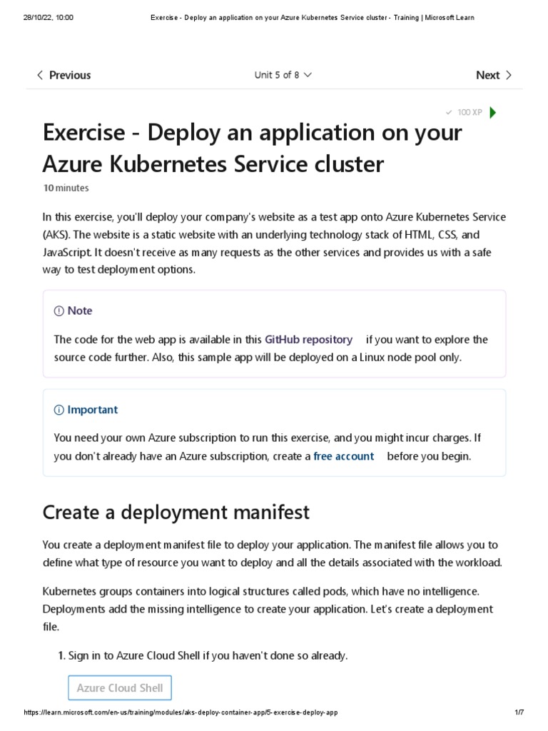 Exercise - Deploy An Application On Your Azure Kubernetes Service ...
