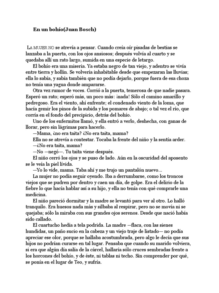En Un Bohío (Juan Bosch) | PDF
