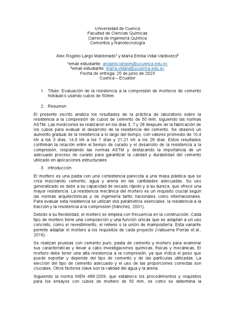 Resistencia A La Compresión | PDF | Cemento | Mortero (Albañilería)