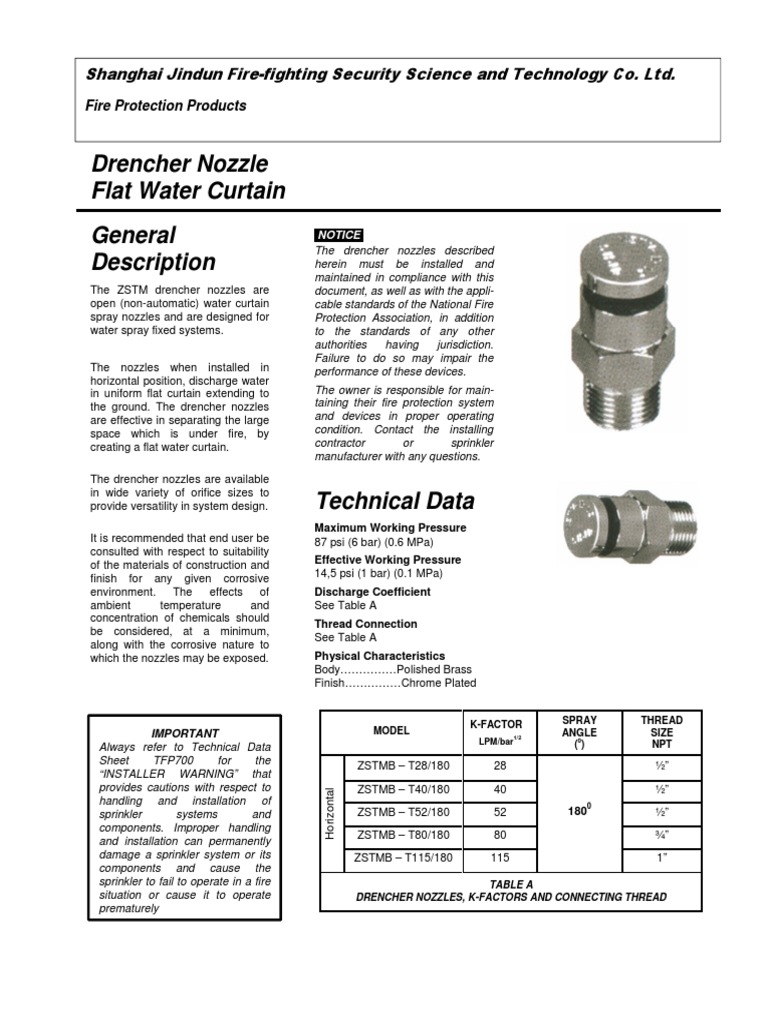 Tyco Water Curtain Nozzle | PDF | Water | Mechanical Engineering