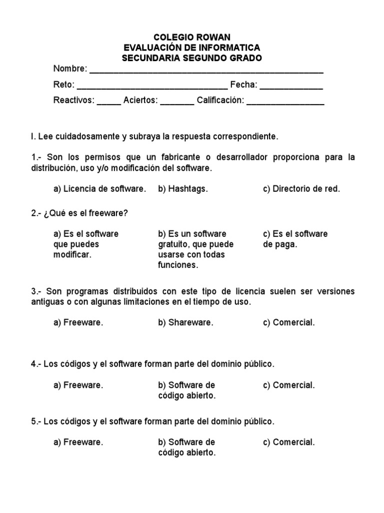 EXAMEN INFORMATICA SECUNDARIA 2 | PDF | Red de computadoras ...