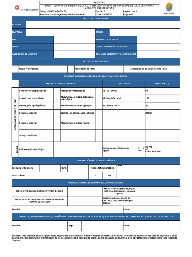 JU-SSO-RGL-004.F01 Solicitud Para La Emision de La AITIC (1) | PDF
